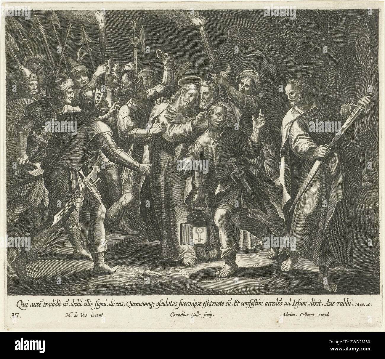 Judaskus and arrest of Christ, Cornelis Galle (I), After Maerten de Vos ...