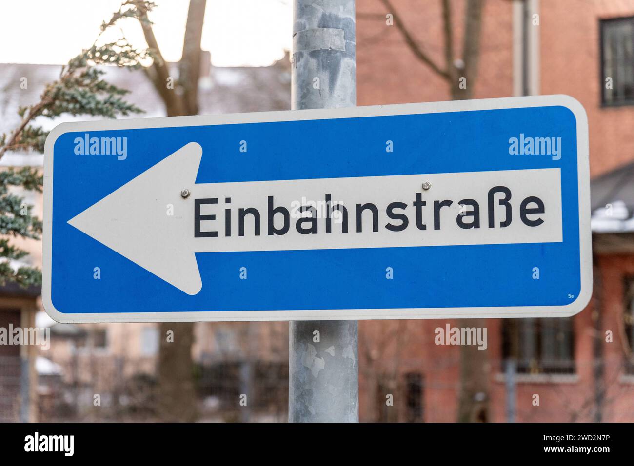 Augsburg, Bavaria, Germany - January 14, 2024: Traffic sign one-way ...
