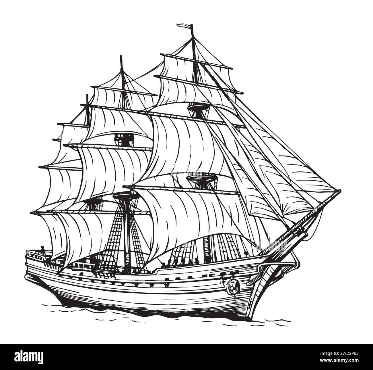 Pirate ship sailboat retro sketch hand drawn engraving style Vector ...