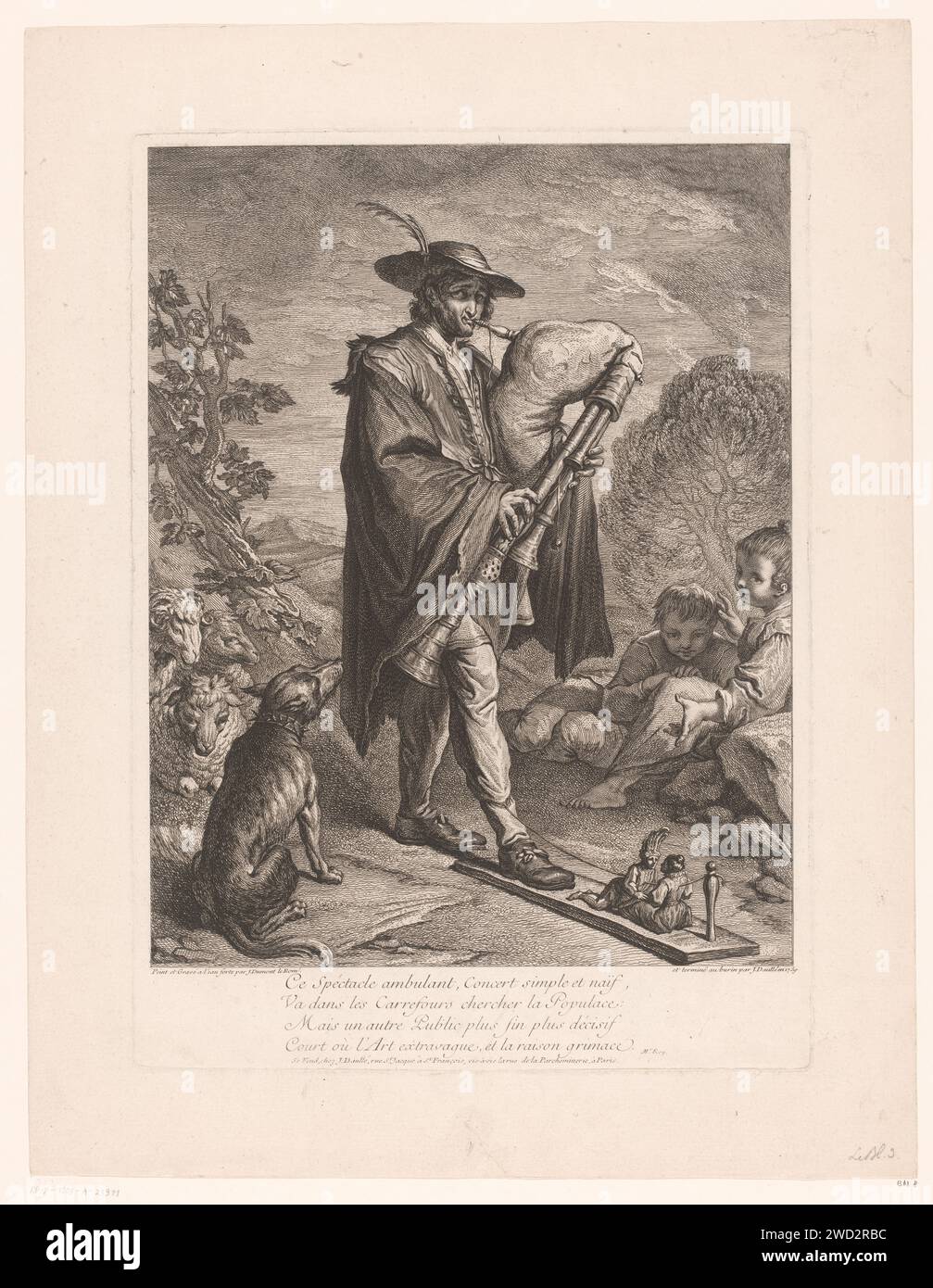 Musette player with puppetry, Jacques Dumont, 1739 print print maker ...