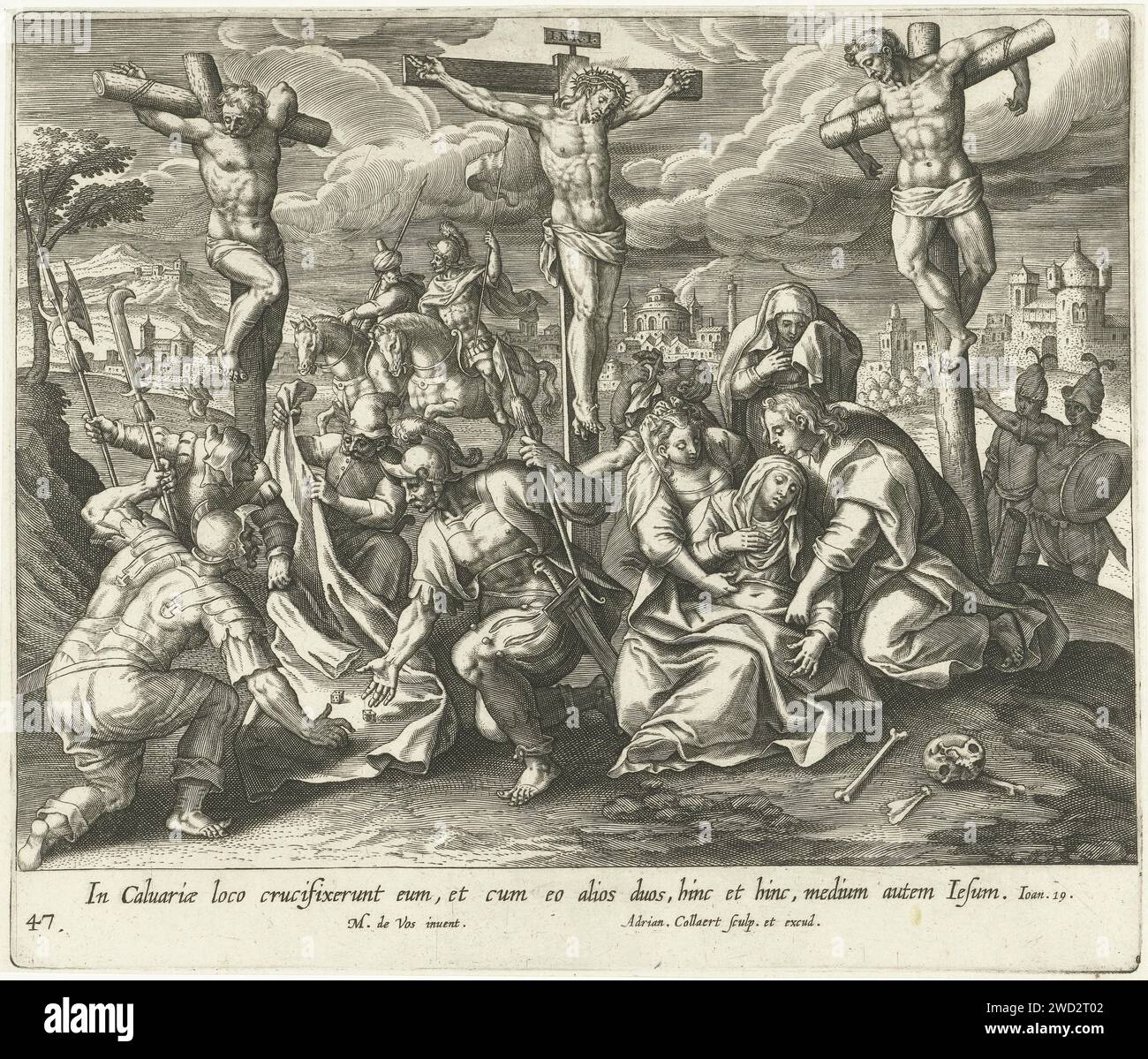 Crucifixion, Adriaen Collaert, After Maerten de Vos, 1598 - 1618 print Christ on the cross ...