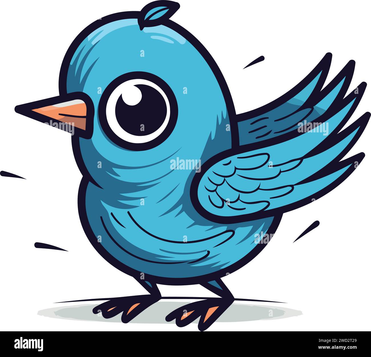 Cute blue bird cartoon vector illustration. Isolated on white ...