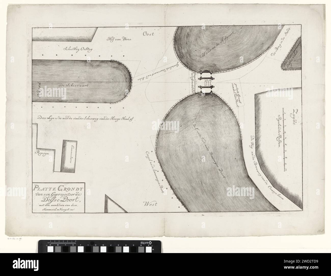 Map with a design for a new Delftse Poort in Rotterdam, Auguste Moreau ...