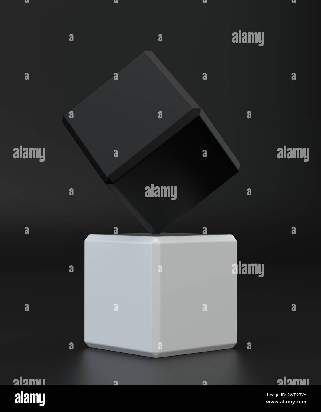 White and black 3d cube with perspective on black background. 3d ...