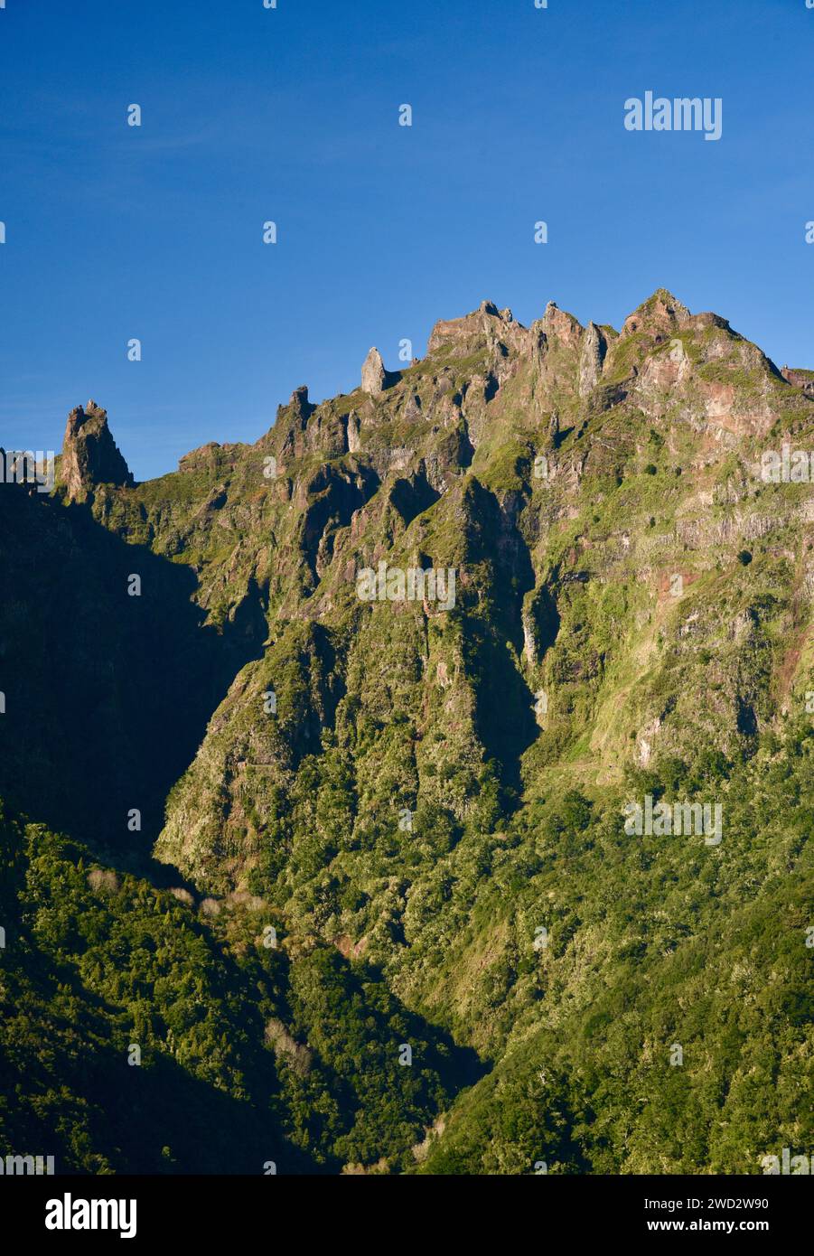 Atypical view of cloud-free and clear mountain range from vista point ...