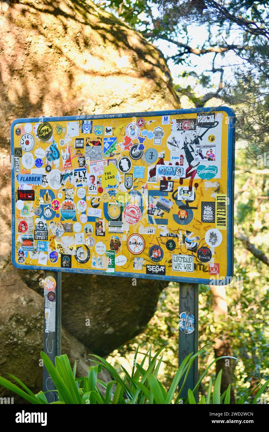 An assortment of stickers plastering The Balcoes sign prior to the ...