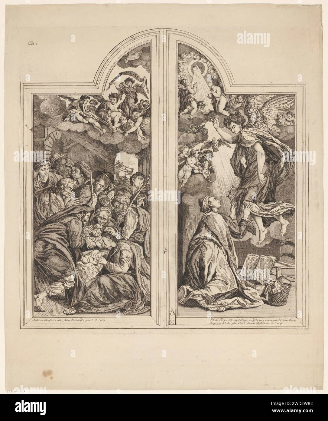 Annunciation and the worship by the Shepherds, Paulus Constantijn La Fargue, After Anthonie ...