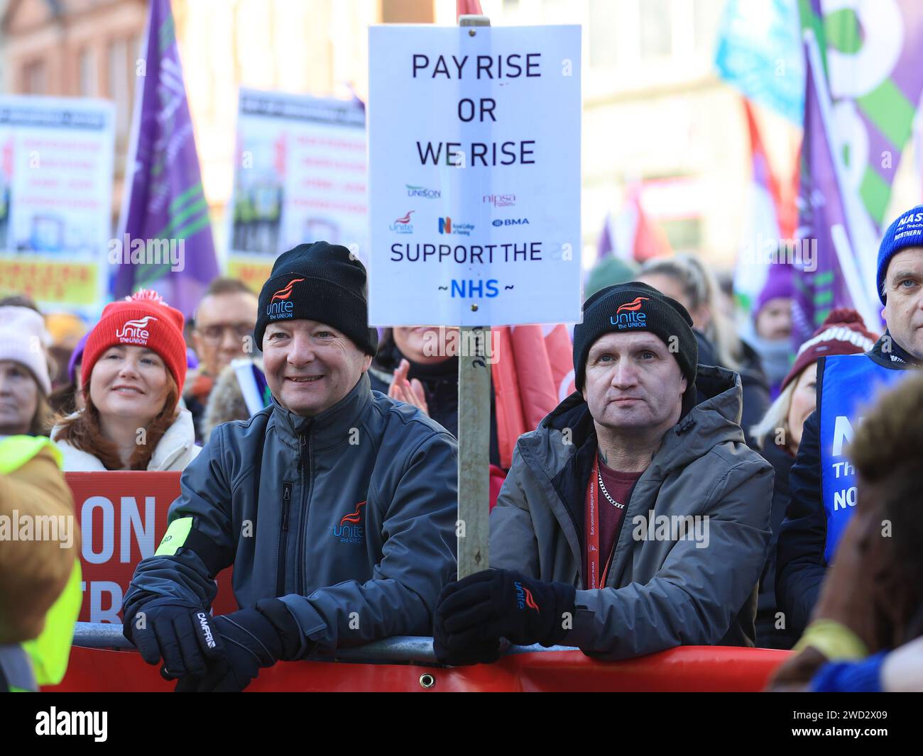 Members of Unite the Union outside Belfast City Hall, Belfast, as an ...