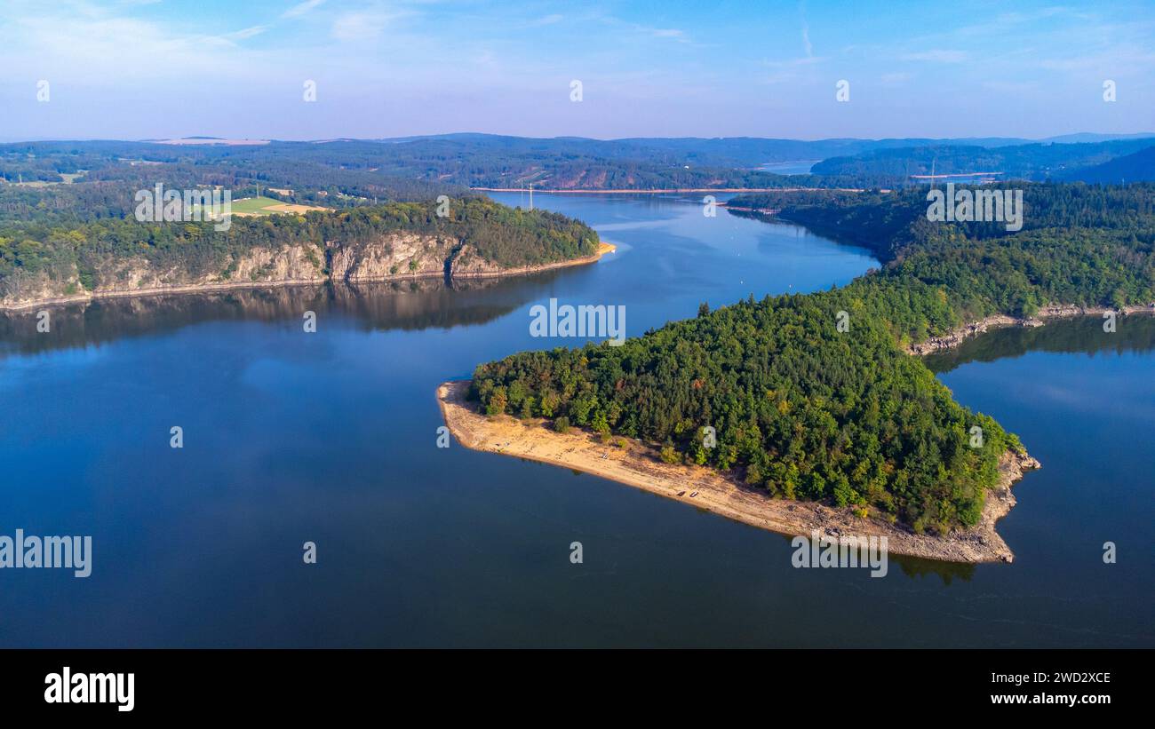 Aerial view of Orlik castle over Orlik reservoir. Beautiful gothic ...