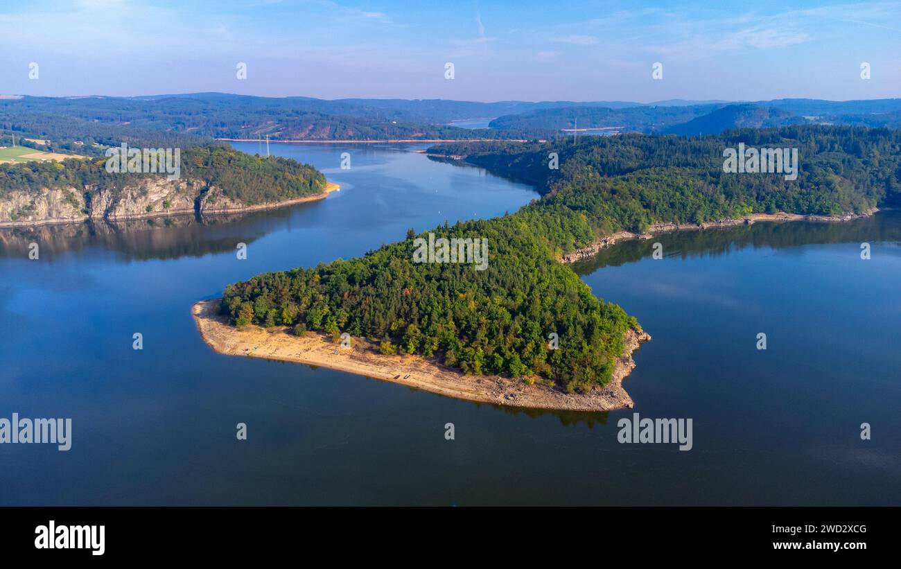 Aerial view of Orlik castle over Orlik reservoir. Beautiful gothic ...