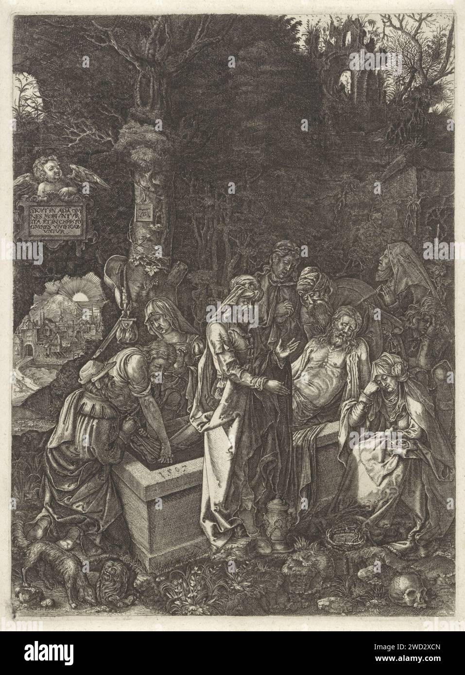 Graflegging van Christus, anonymous, after Albrecht Dürer, 1507 - 1578 print The body of Christ ...