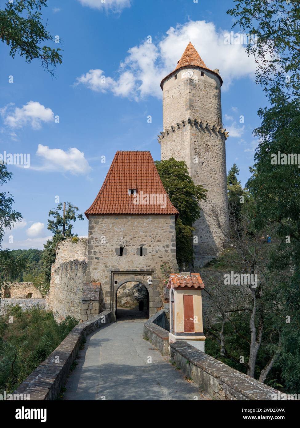Zvikov Castle. Senior woman on excursion in historical Zvikov Castle ...