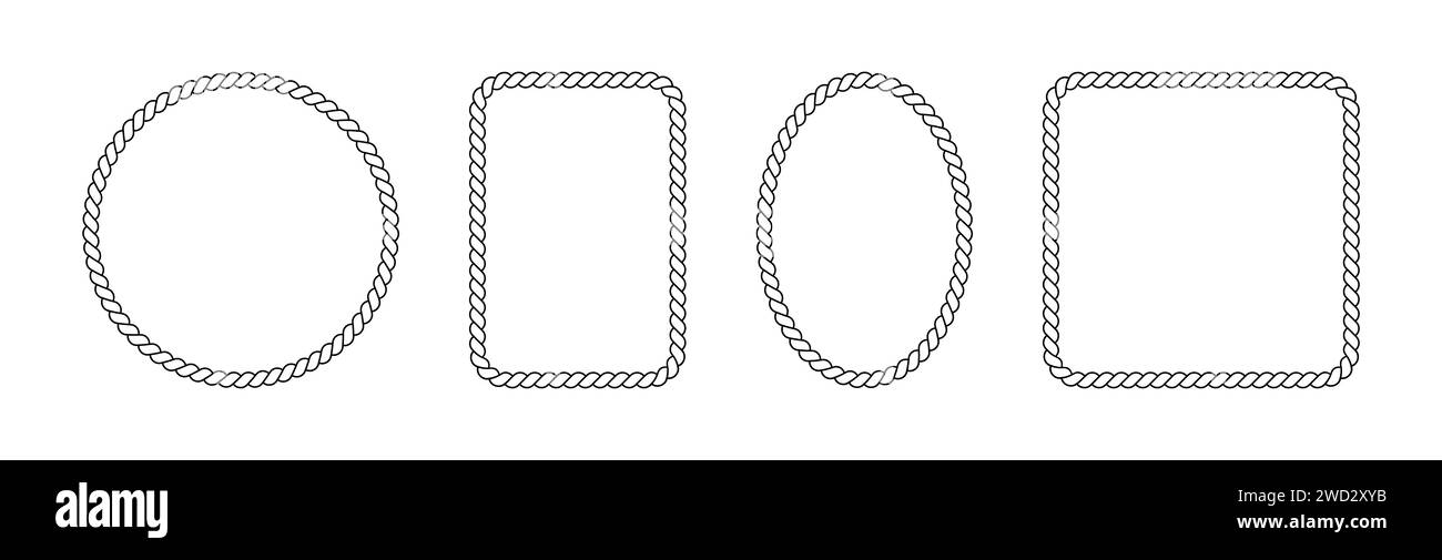 Braided rope frames. Collection of borders in the shape of square ...