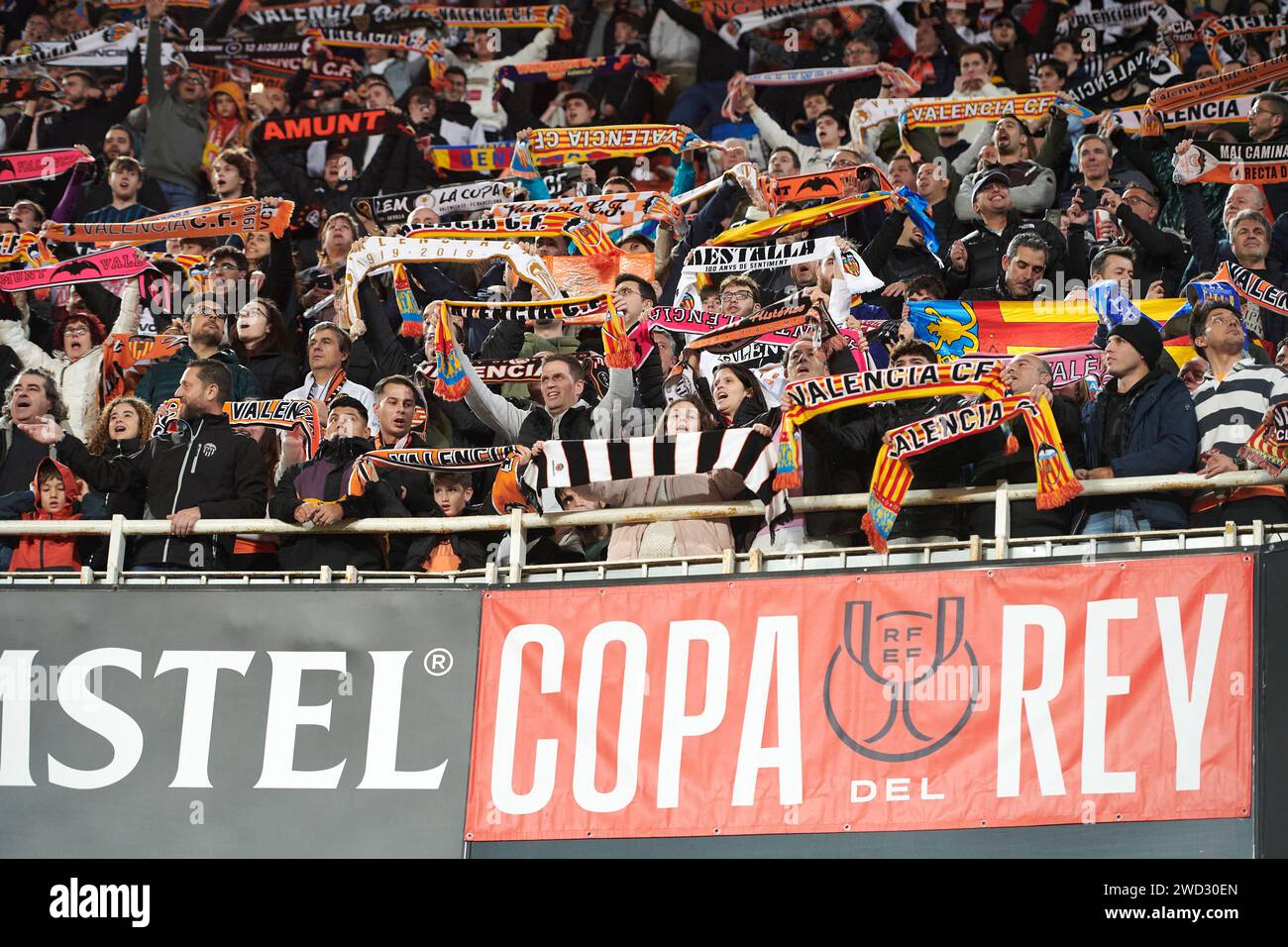 Valencia CF Fans in action during the Eighth of final of the King's Cup ...