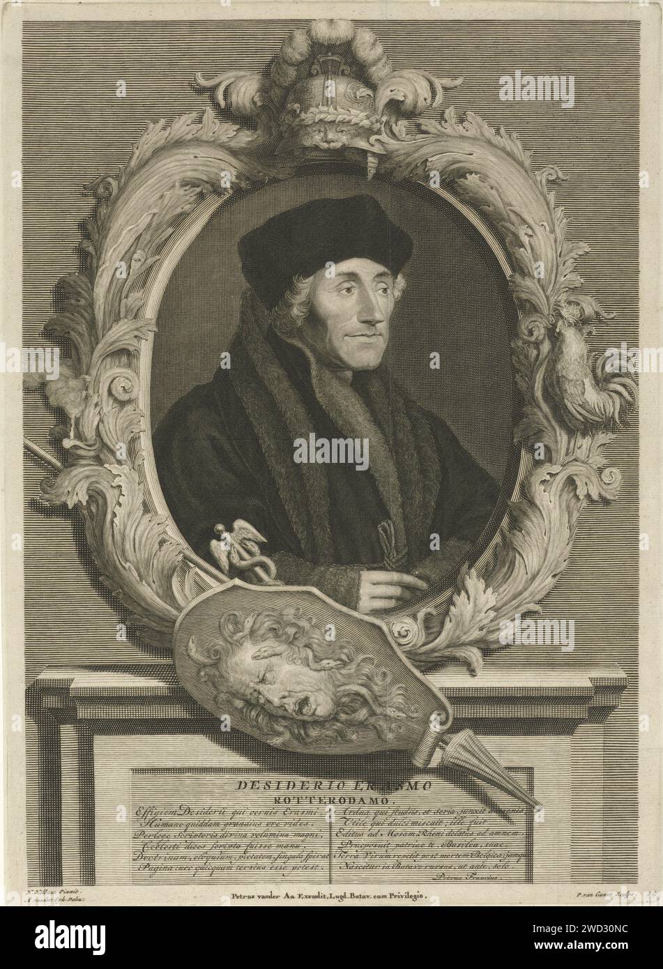 Portret van Desiderius Erasmus, Pieter Van Gunst, After Abraham van der Eyk, after Hans Holbein ...