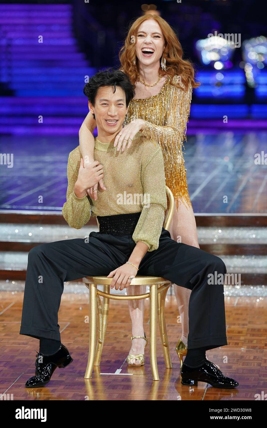 Angela Scanlon and Carlos Gu during a photocall for the Strictly Come ...