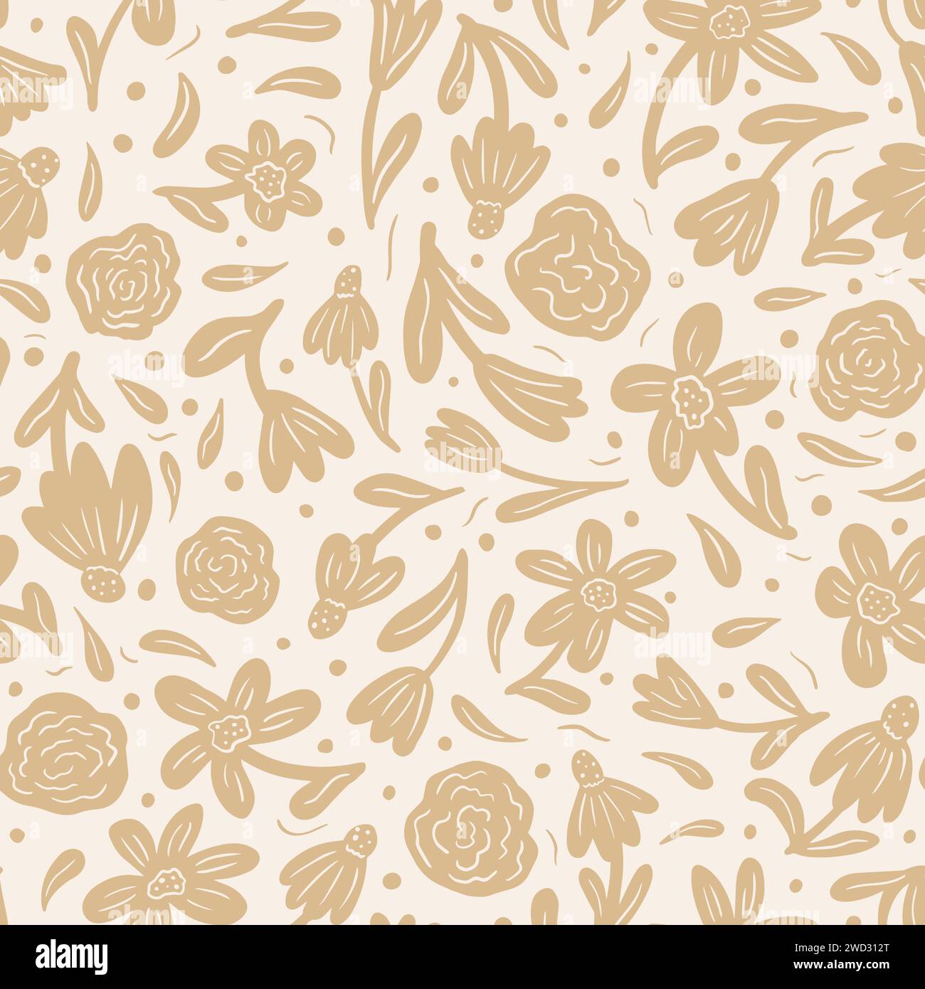 bicolor contour silhouette seamless pattern with flowers and leaves ...