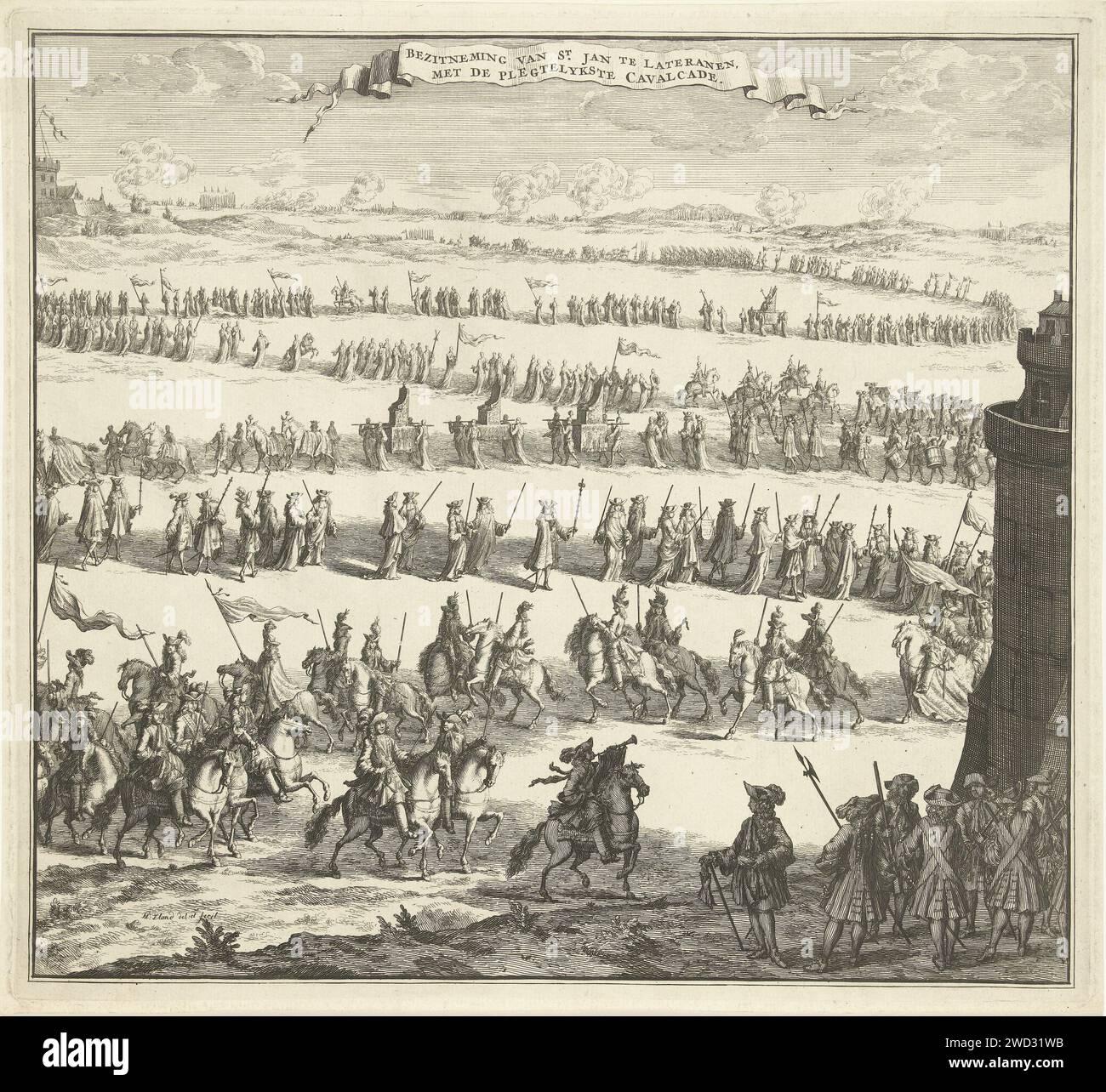 Parade with riders and cardinals, H. Elandt, 1700 - 1705 print Swinging ...