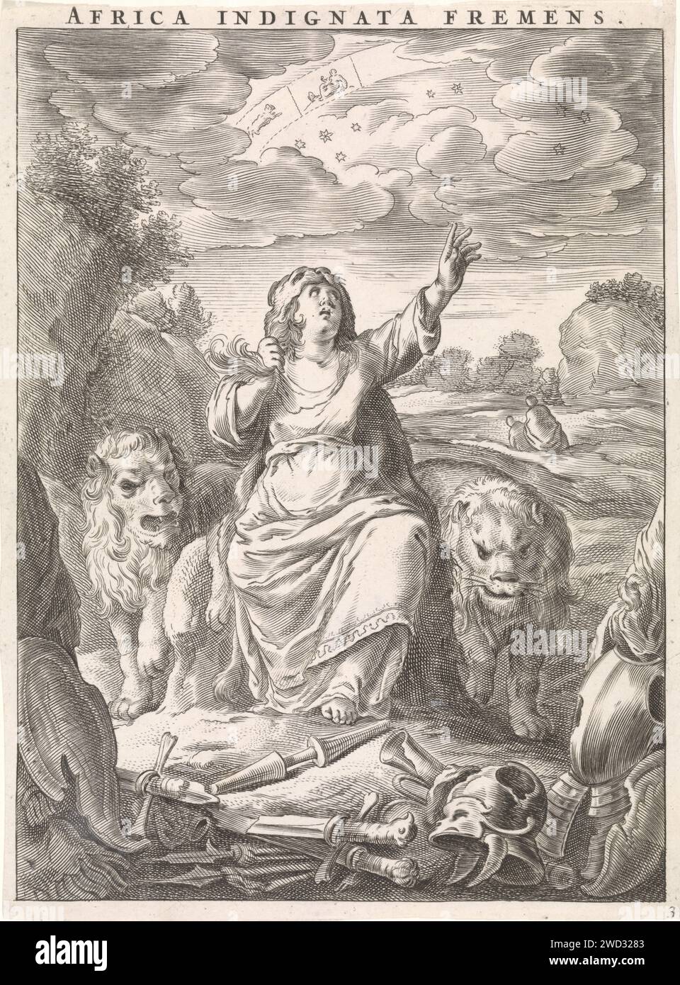 Female personification of continent Africa as a woman with lion skin ...