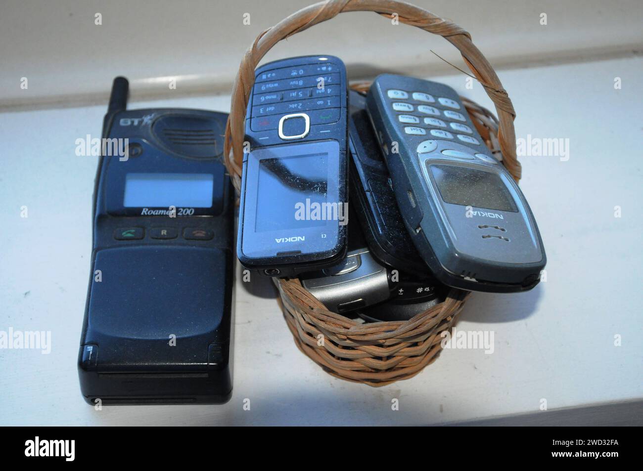 Copenhagen, Denmark /18 January 2024/Various old cellphones in danish ...