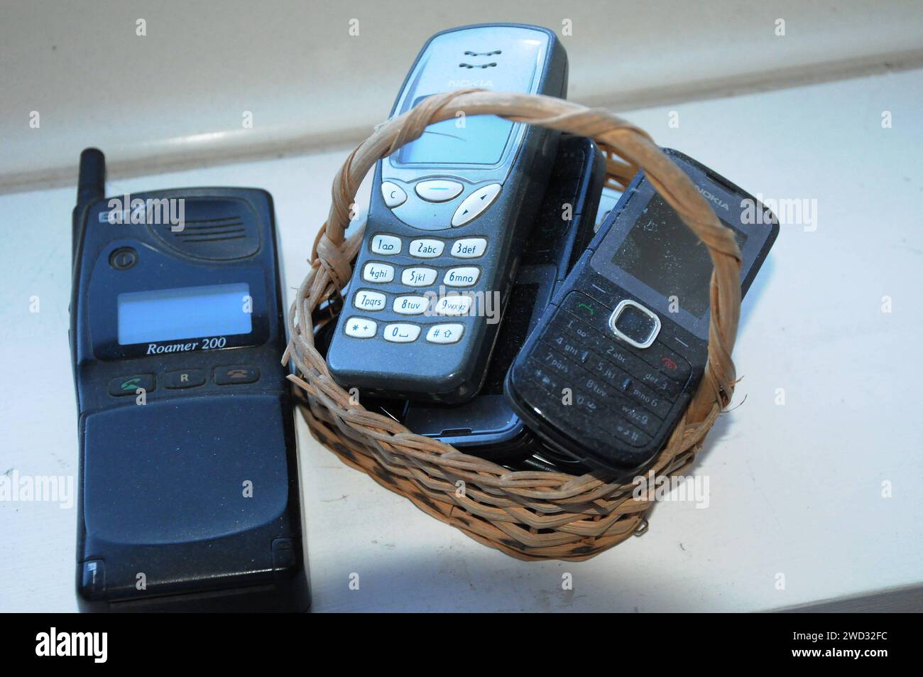 Copenhagen, Denmark /18 January 2024/Various old cellphones in danish ...