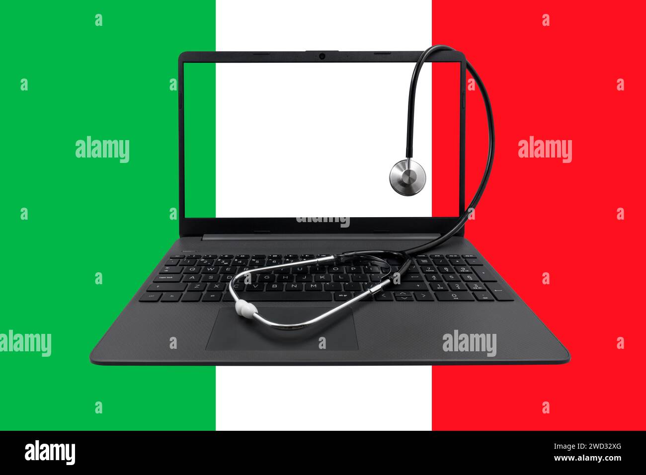 Laptop with a transparent screen and a medical stethoscope on the ...