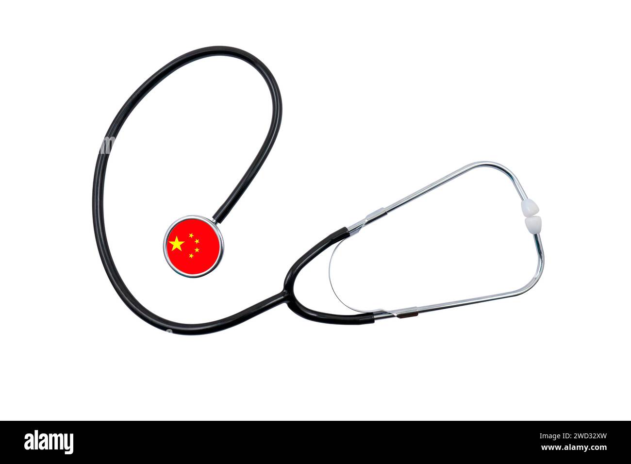 Stethoscope with a head shaped like the flag of China, isolated on a ...
