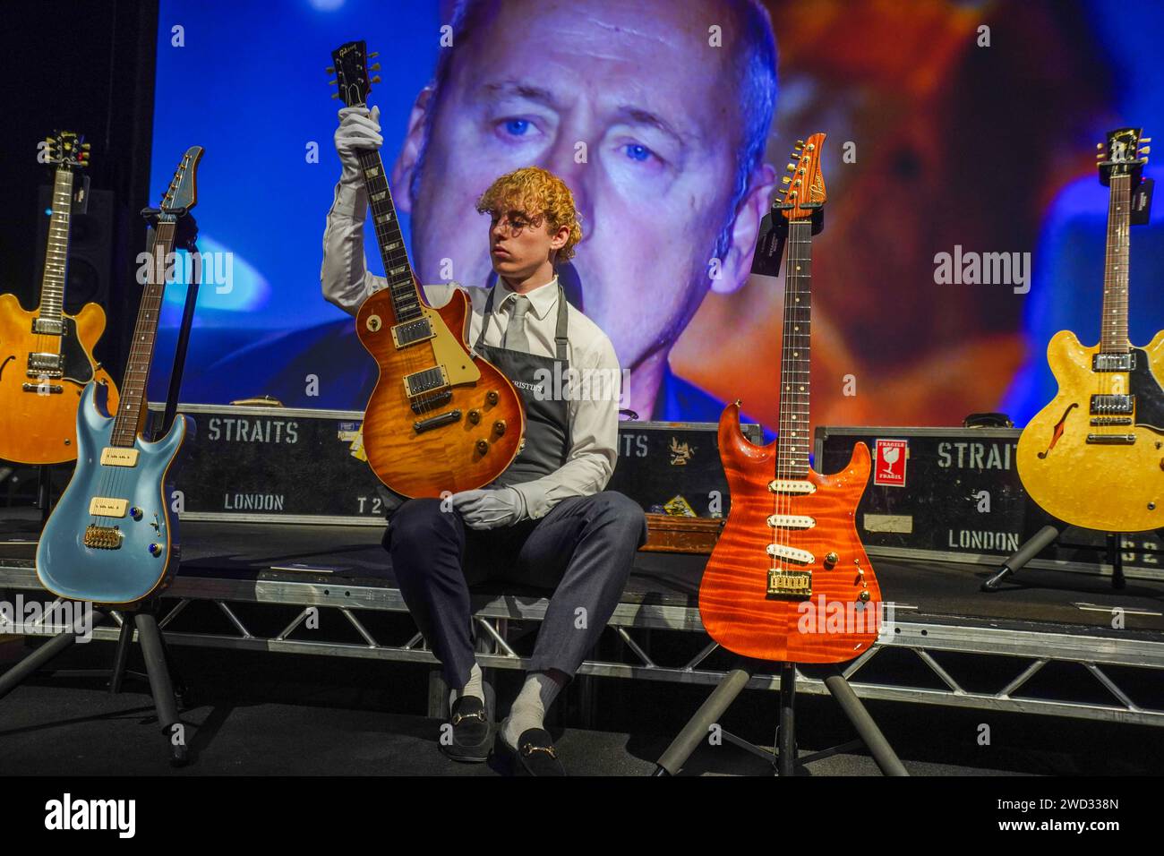 London, UK. 18 January 2024. . A techincian with a Gibson Kalamazoo, A ...