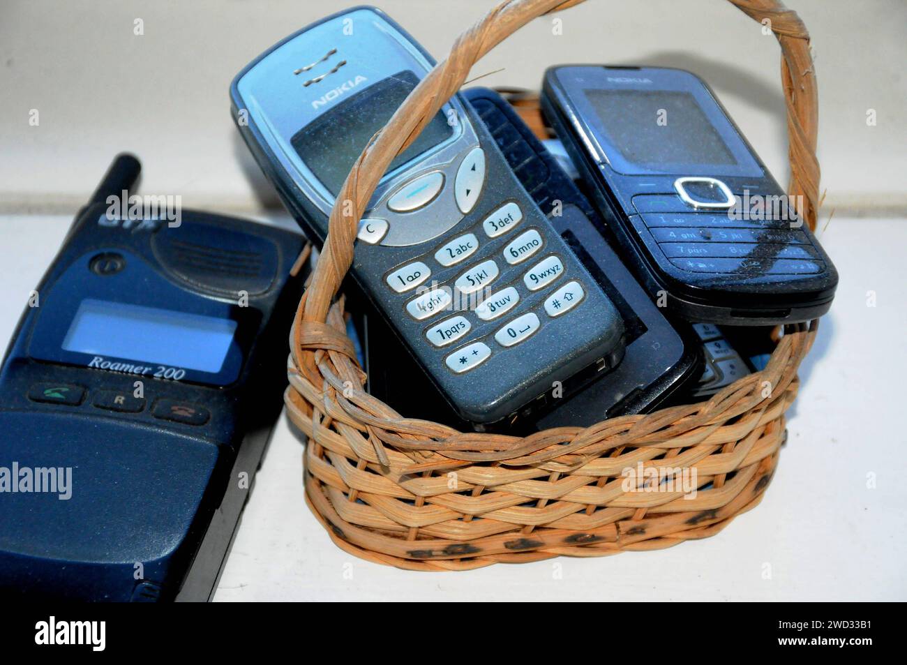 Copenhagen, Denmark /18 January 2024/Various old cellphones in danish ...