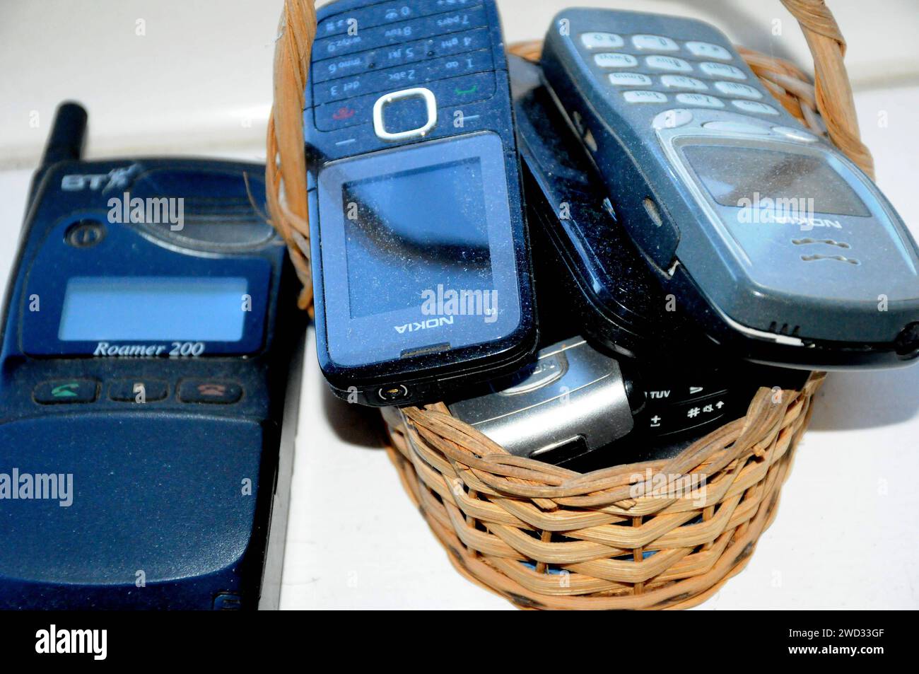 Copenhagen, Denmark /18 January 2024/Various old cellphones in danish ...