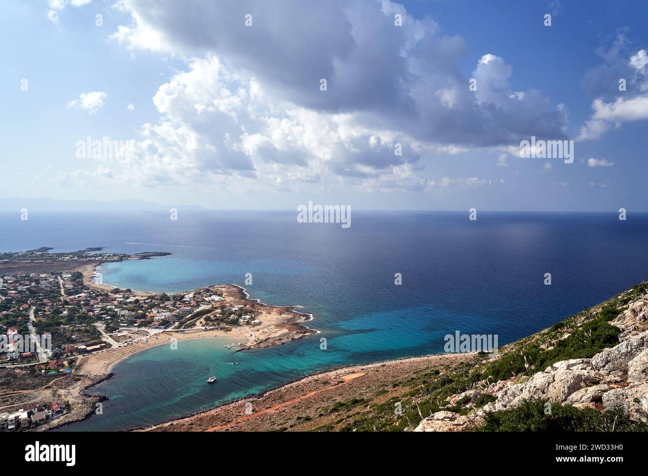 The sea and the beach from a bird's eye view in Stavros on the island ...