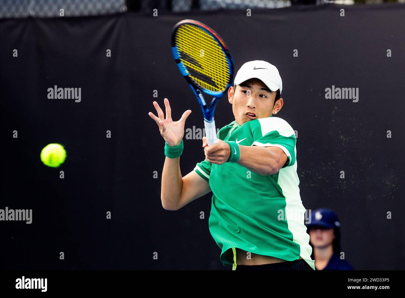 Melbourne, Australia. 18th Jan, 2024. Shang Juncheng of China hits a ...