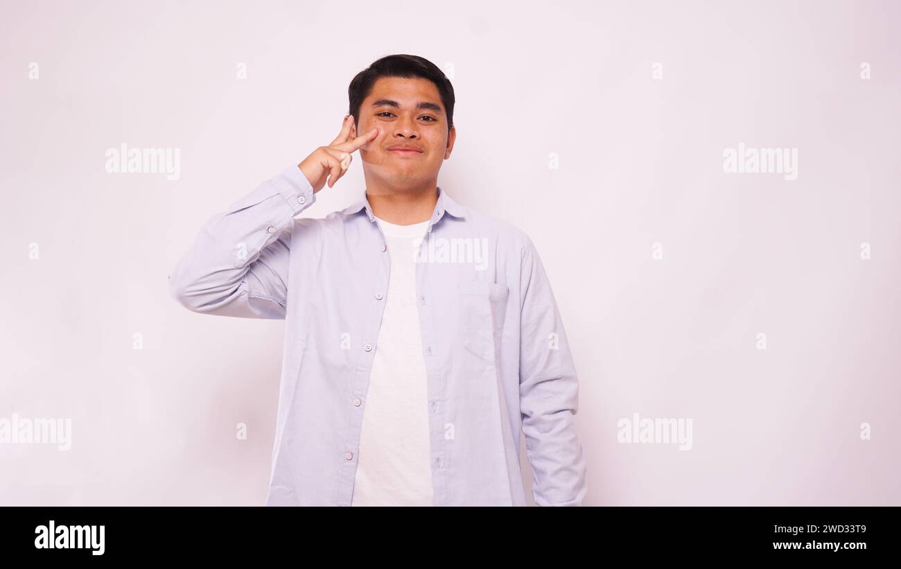 Asian man using sign language with hand. learn sign language by hand ...