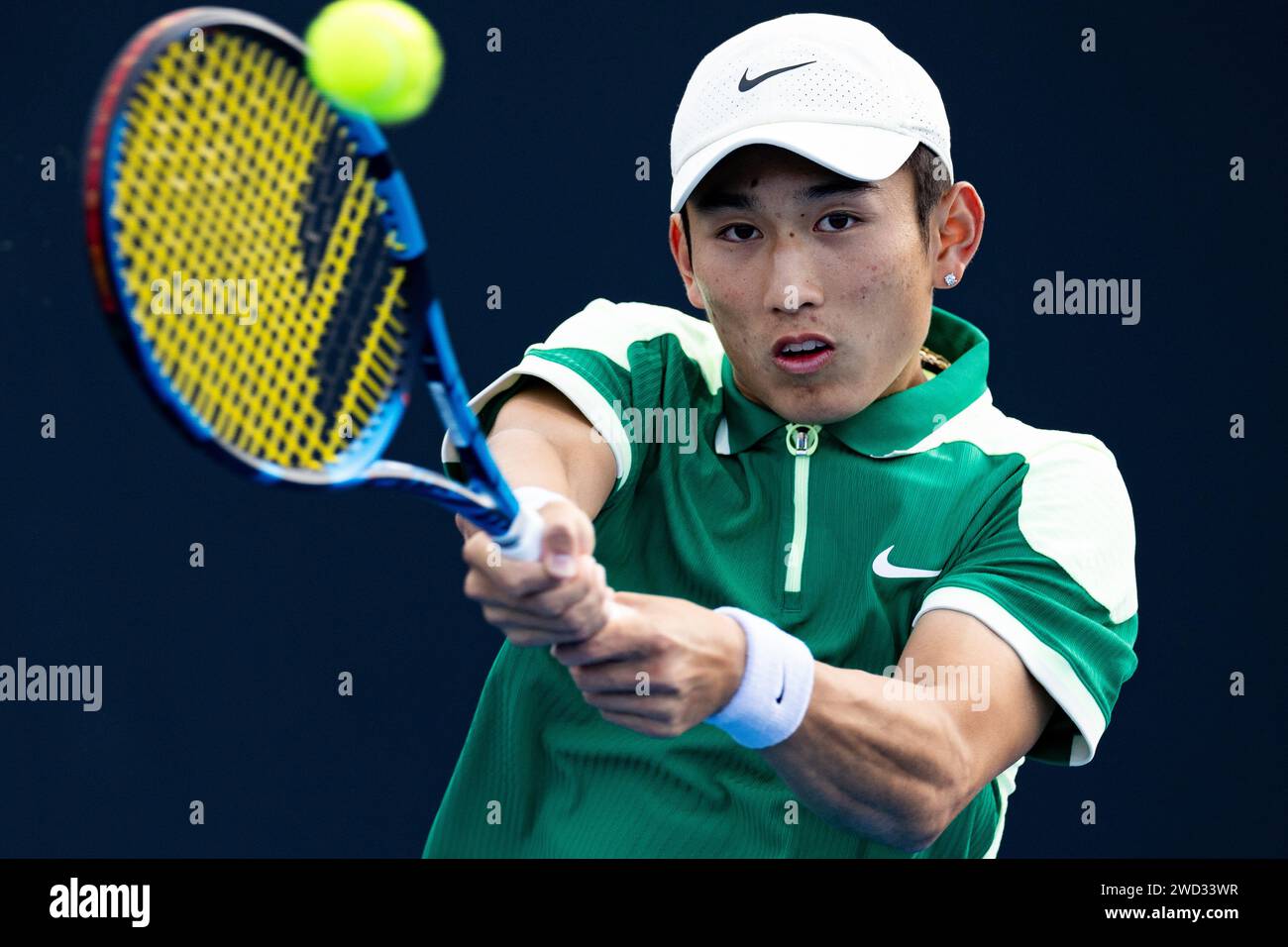 Melbourne, Australia. 18th Jan, 2024. Shang Juncheng of China hits a ...