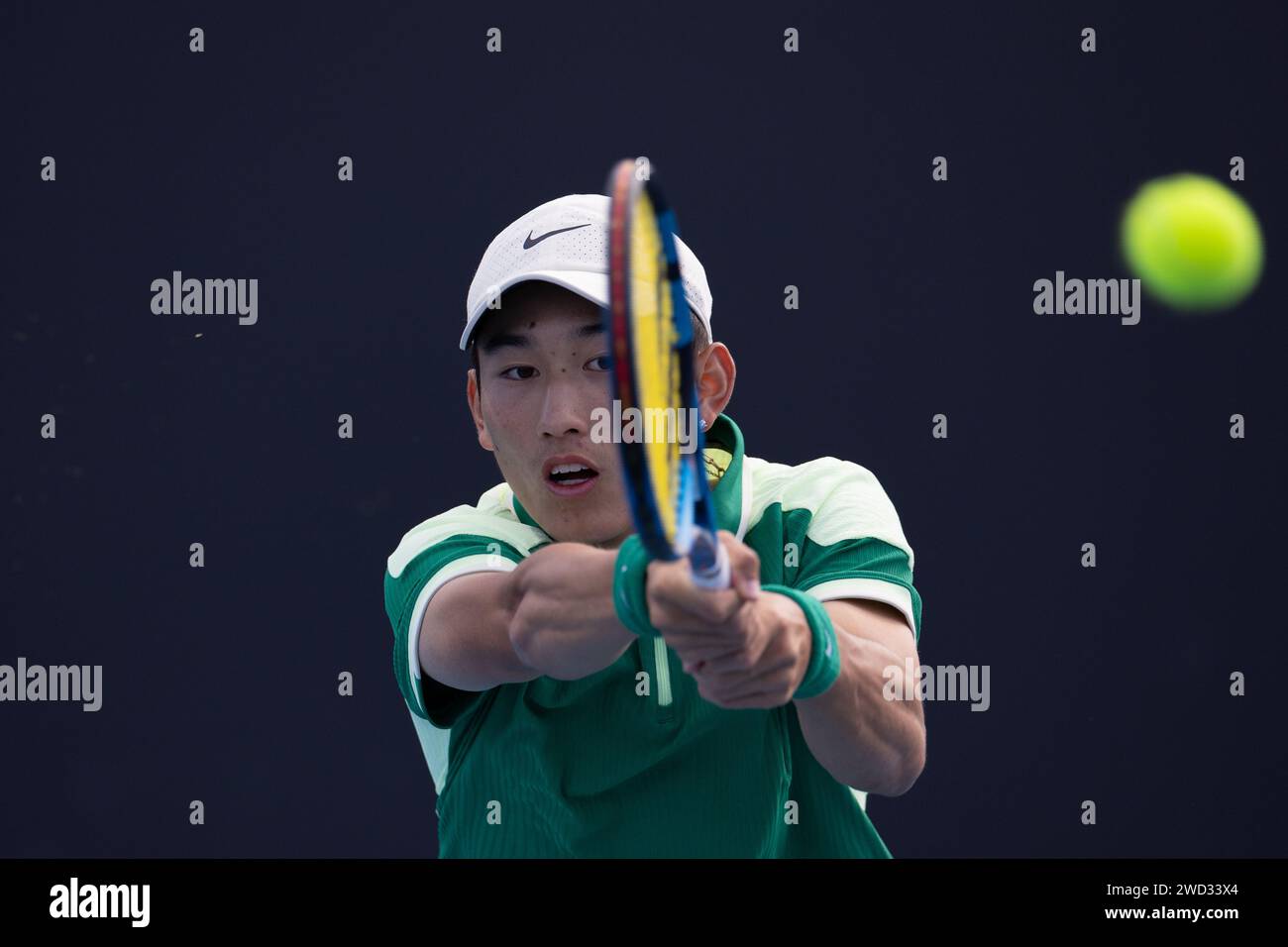 Melbourne, Australia. 18th Jan, 2024. Shang Juncheng of China hits a ...