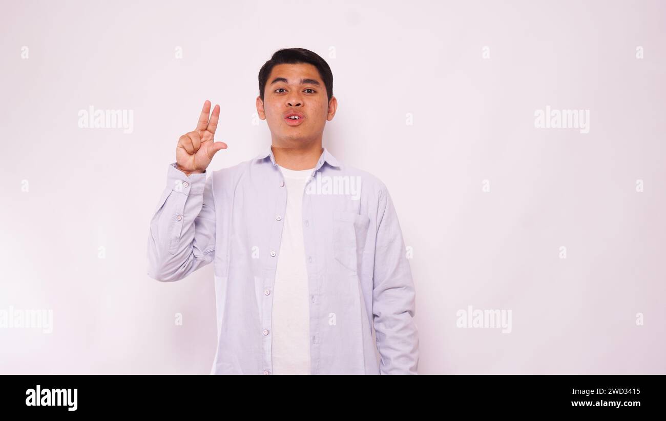 Asian man using sign language with hand. learn sign language by hand ...