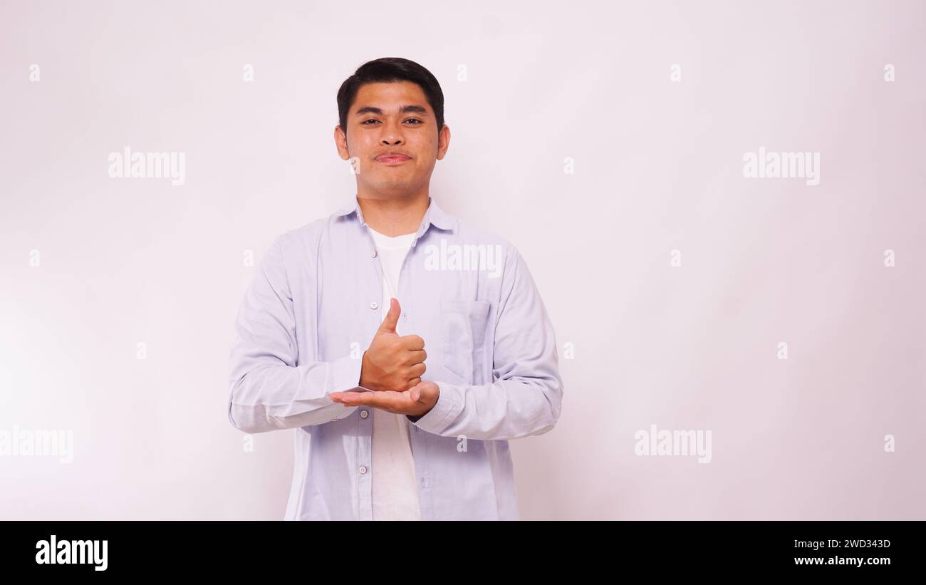 Asian man using sign language with hand. learn sign language by hand ...
