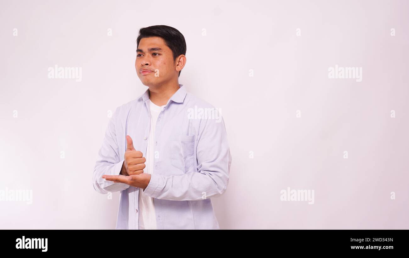 Asian man using sign language with hand. learn sign language by hand ...