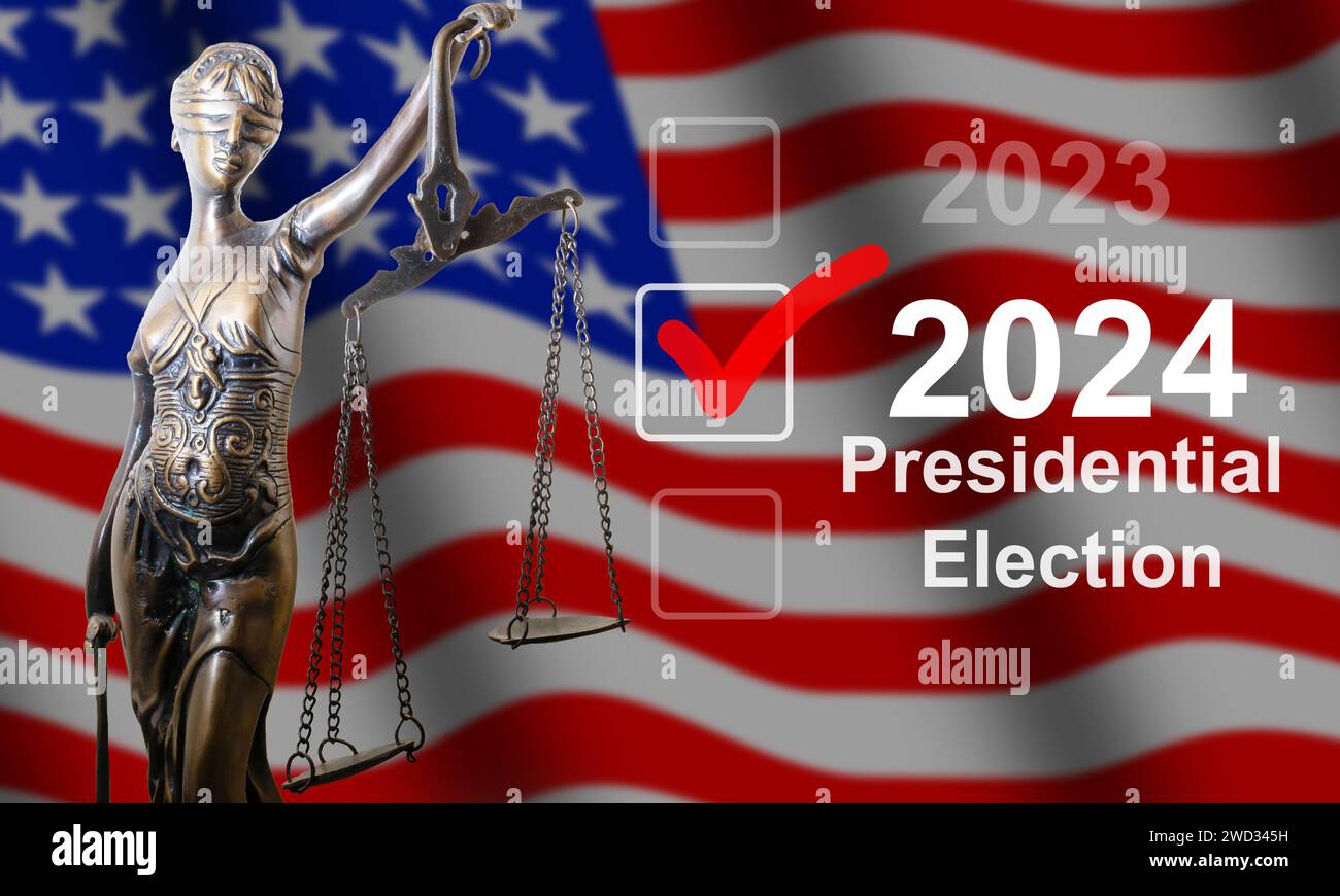 Presidential Election 2024 text on a mini chalkboard over a vintage ...