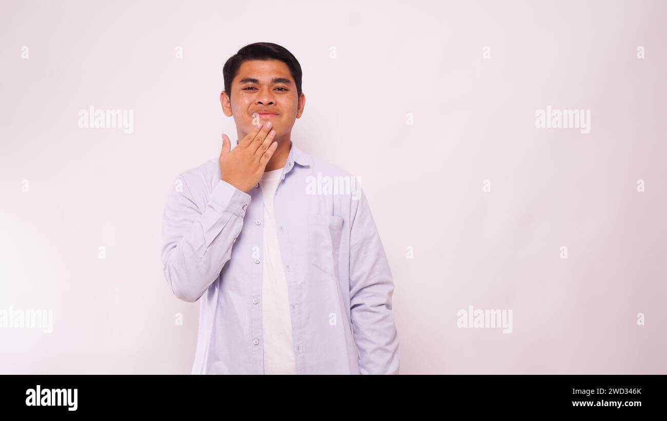 Asian man using sign language with hand. learn sign language by hand ...