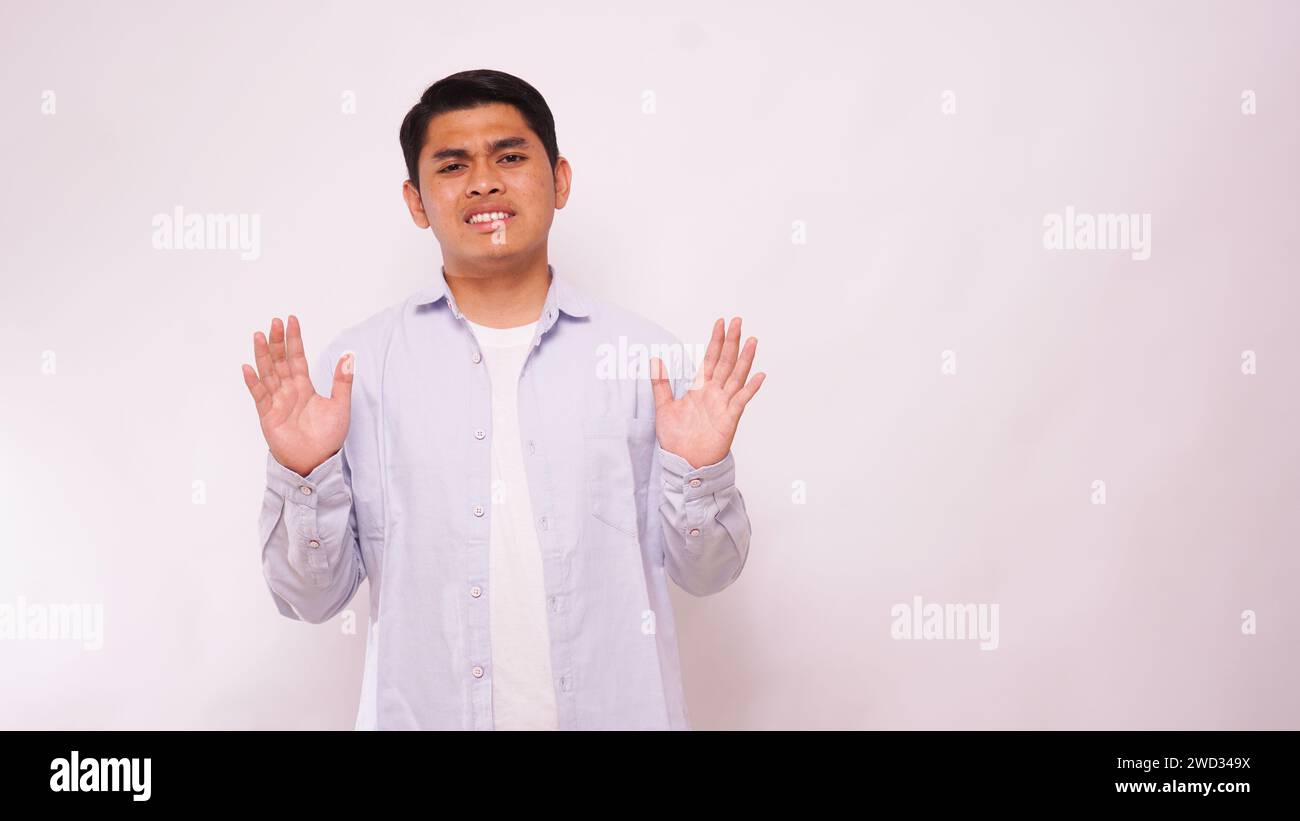 Asian man using sign language with hand. learn sign language by hand ...