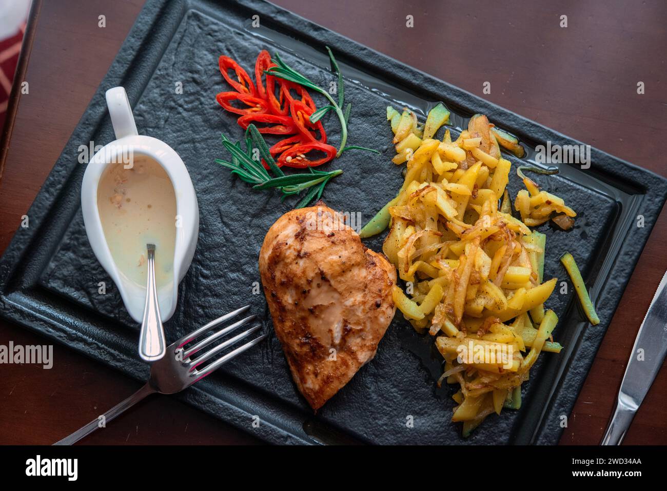 Chicken Recipe Plated in a Restaurant Stock Photo - Alamy