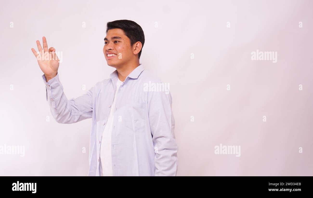 Asian man using sign language with hand. learn sign language by hand ...
