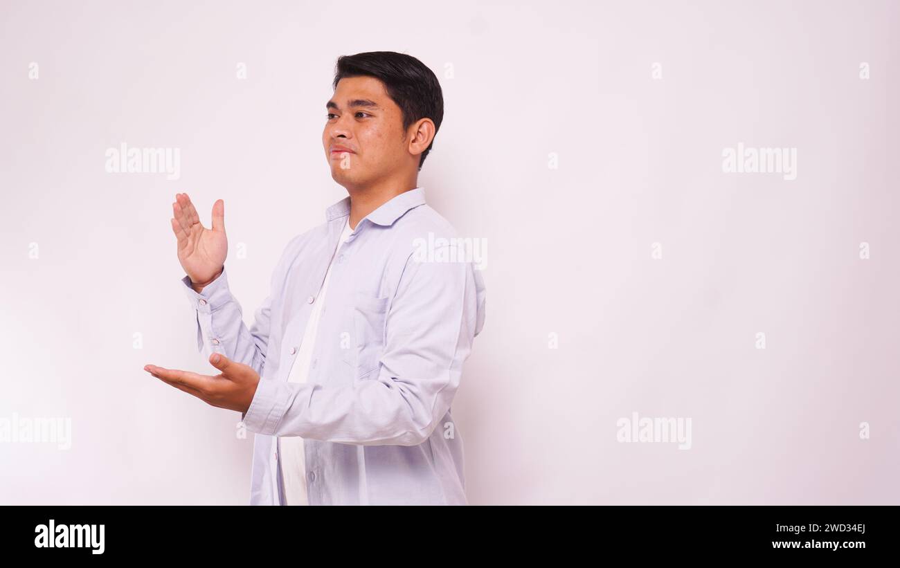 Asian man using sign language with hand. learn sign language by hand ...