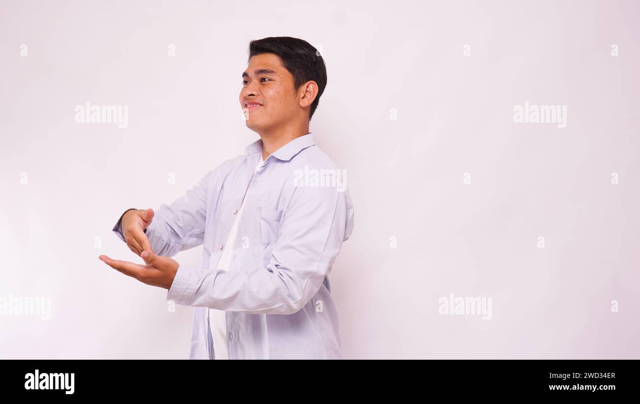 Asian man using sign language with hand. learn sign language by hand ...