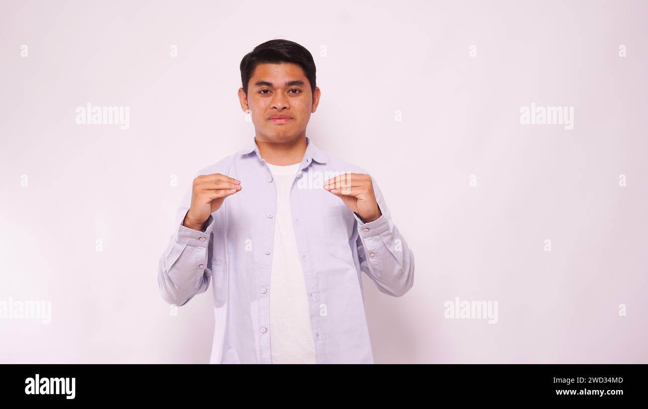 Asian man using sign language with hand. learn sign language by hand ...