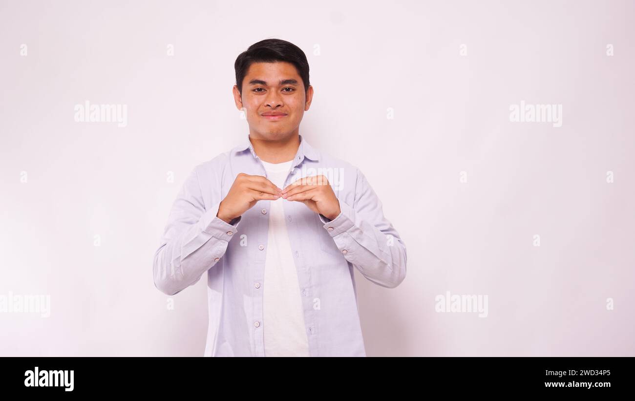 Asian man using sign language with hand. learn sign language by hand ...