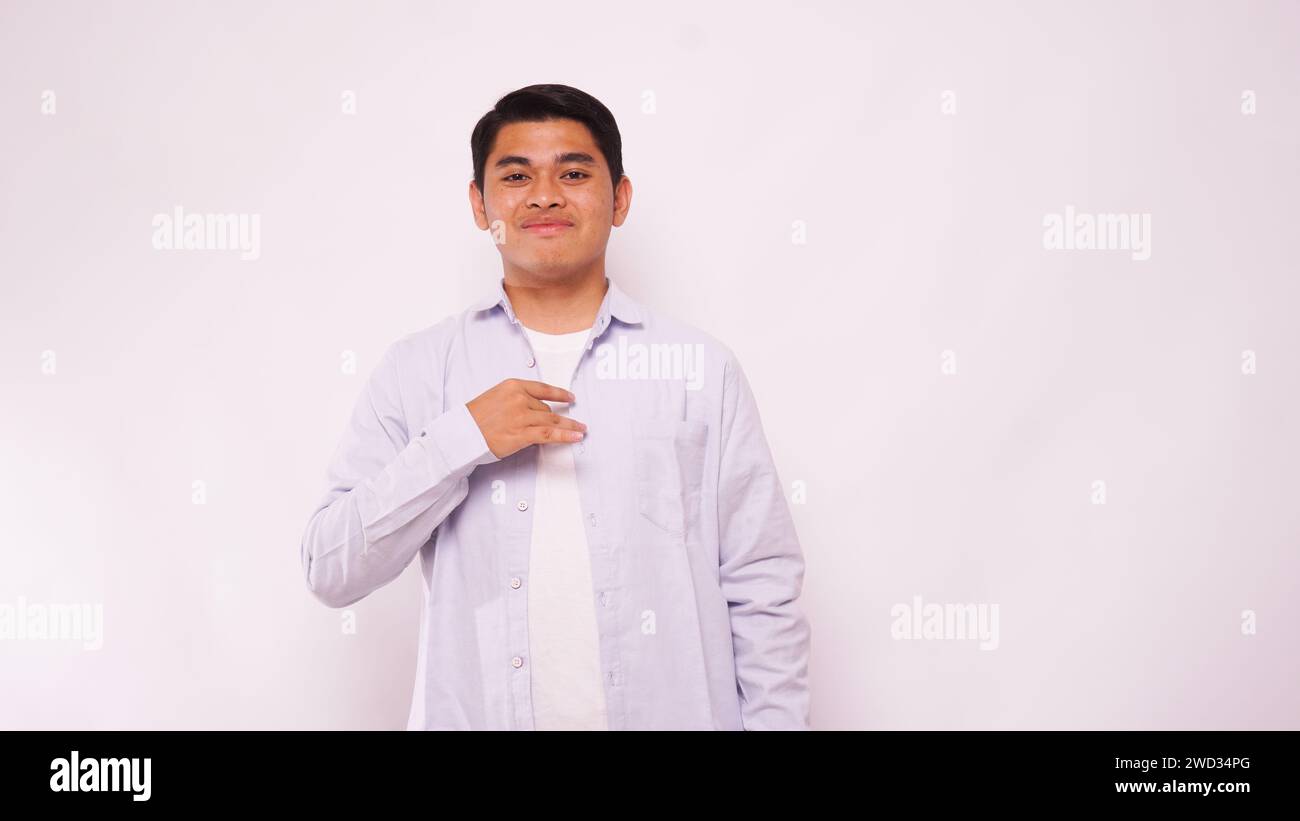 Asian man using sign language with hand. learn sign language by hand ...