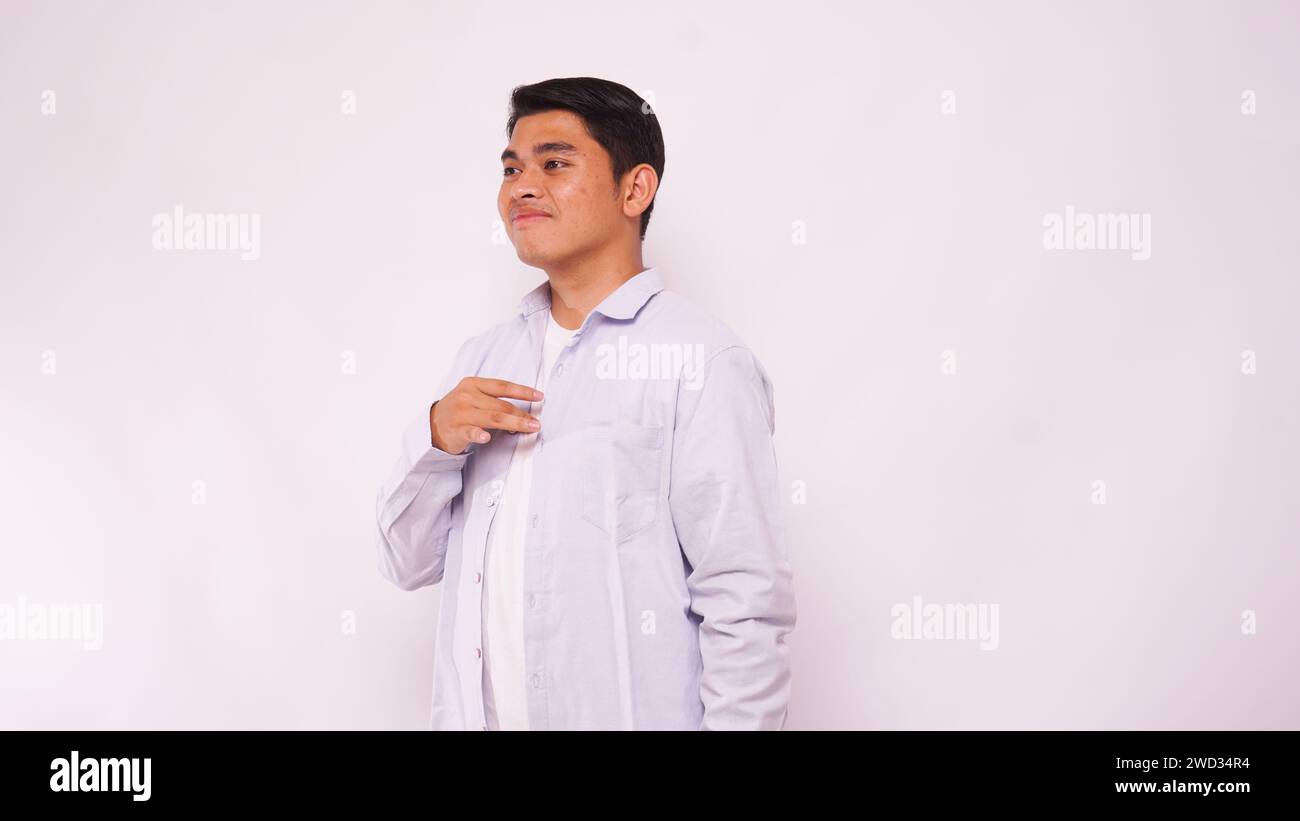 Asian man using sign language with hand. learn sign language by hand ...