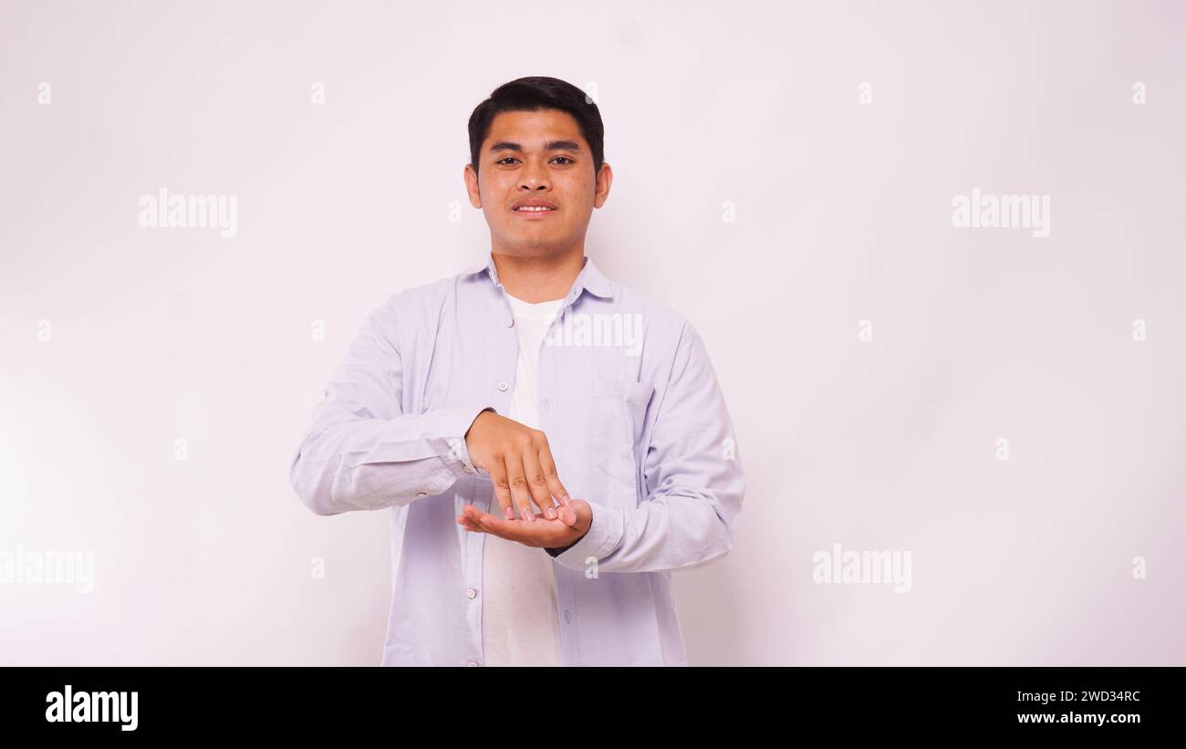 Asian man using sign language with hand. learn sign language by hand ...